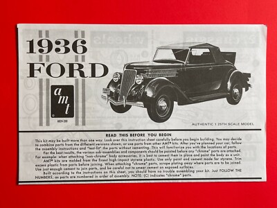 AMT - 1936 Ford Car - Original Model Kit Instruction Sheet - 1/25 | eBay