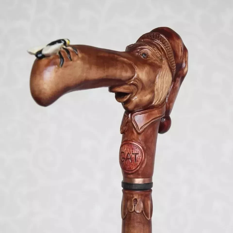walking cane Man in stocking cap with fly on the nose Hand carved ...