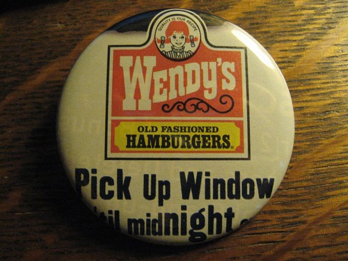 Wendy's Hamburgers Fast Food Pick Up Window Advertisement Lapel Button ...