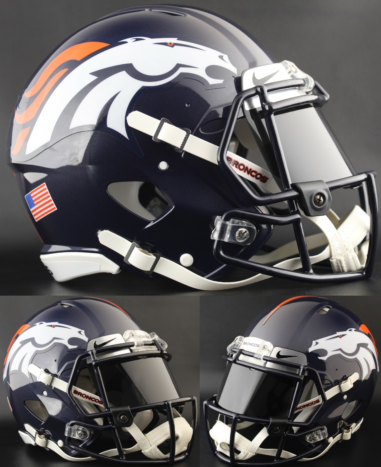 DENVER BRONCOS NFL Football Helmet with Nike BLACK Visor / Eye Shield ...