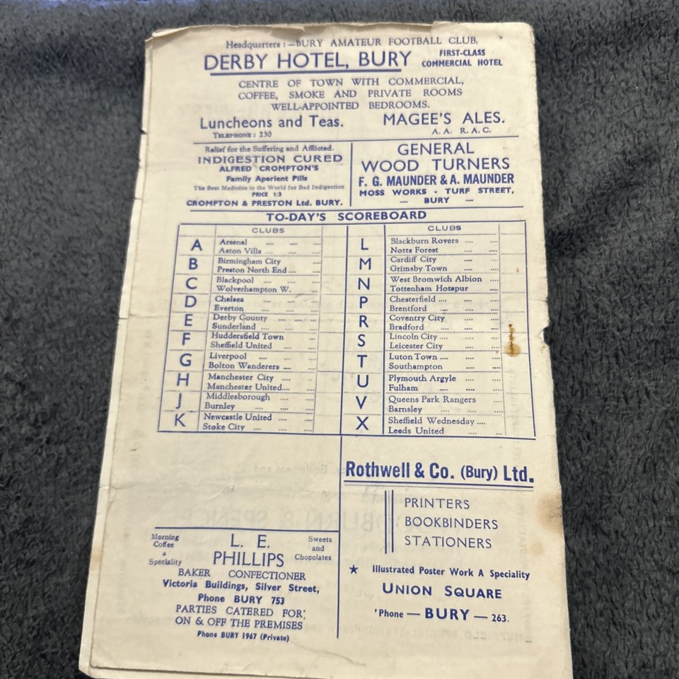 11-9-1948 Bury V West Ham United. Very Rare Programme. | eBay