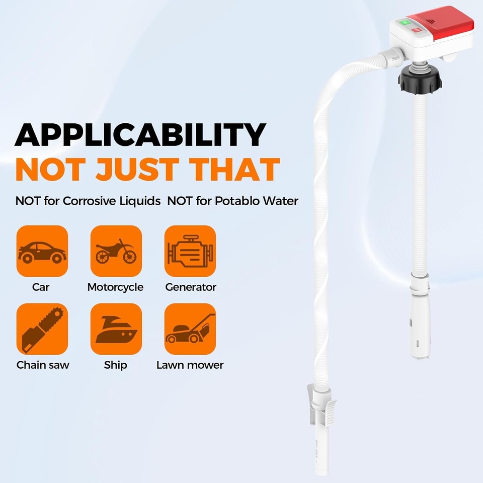 Auto-Stop Fuel Transfer Pump Battery Powered 3.2 GPM Gas Can Pump for ...