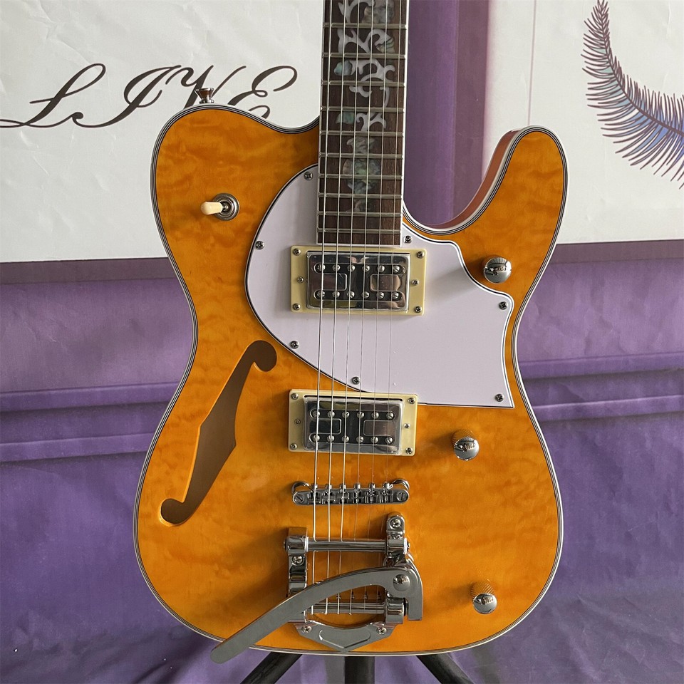 6 String TL Electric Guitar Yellow Quilted Maple Top Maple Neck Semi ...