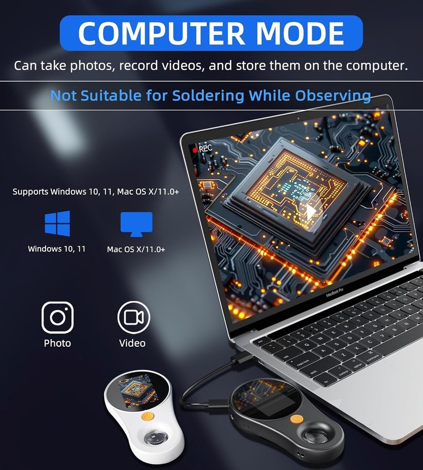 Pocket-Sized Digital Microscope, 200W Pixels, Adjustable LED, 500x ...