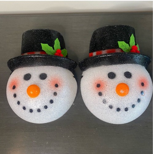 2 Melted Plastic Popcorn Snowman Christmas Lamp Post Porch Light Covers ...