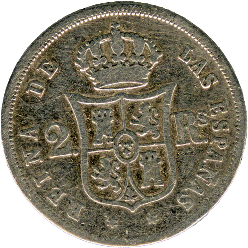 # SPANISH SILVER • 2 REAL 1859 MADRID • ISABEL II ☆ Calico# 374 ☆ SPAIN ...