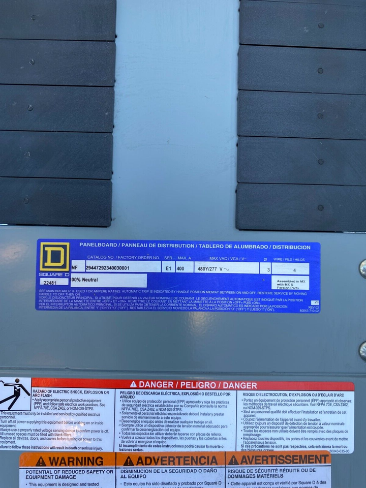 Square D NF 400A Power Distribution Panelboard 480Y/277V 3P Type 3R | eBay