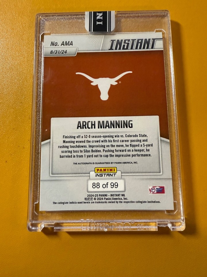 2024 Panini Instant NCAA NIL Arch Manning Rookie RC Card Auto SSP /99 ...
