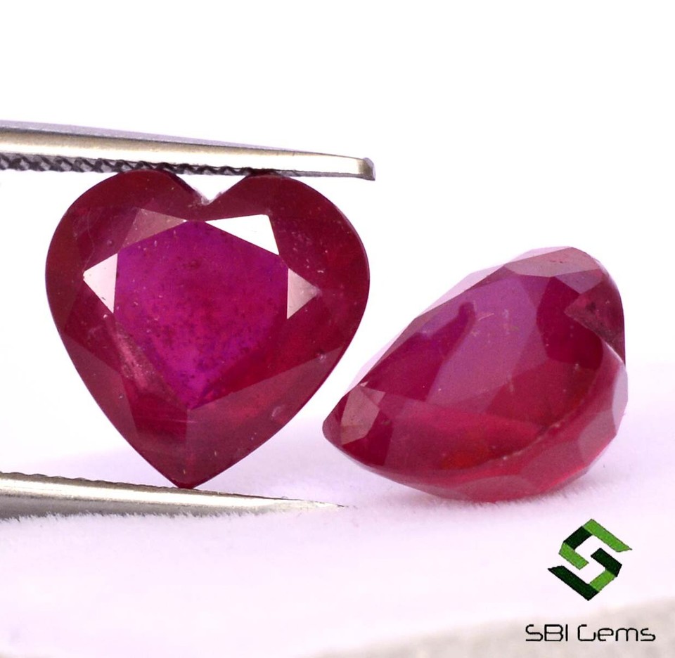 10x10 mm Natural Ruby Heart Shape Cut Pair 9.42 Cts Calibrated Loose ...