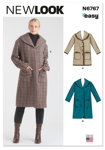 NEW LOOK SEWING PATTERN 6767 MISSES 4-22 EASY LOOSE UNLINED COAT W ...
