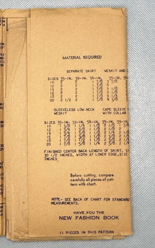 Skirt Weskit Vest Shirt Mail Order Pattern Bureau 3098 Size 12 1950's Vintage | eBay