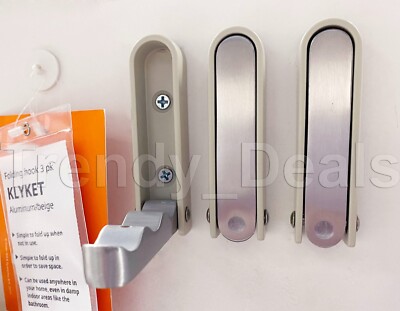 SET of 3 - Ikea KLYKET Foldable Folding Wall Hook Hanger Aluminum/Beige ...