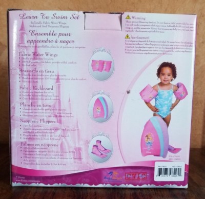 DISNEY LEARN TO SWIM 5 pc. SET Princess Kickboard Water Wings Flippers ...