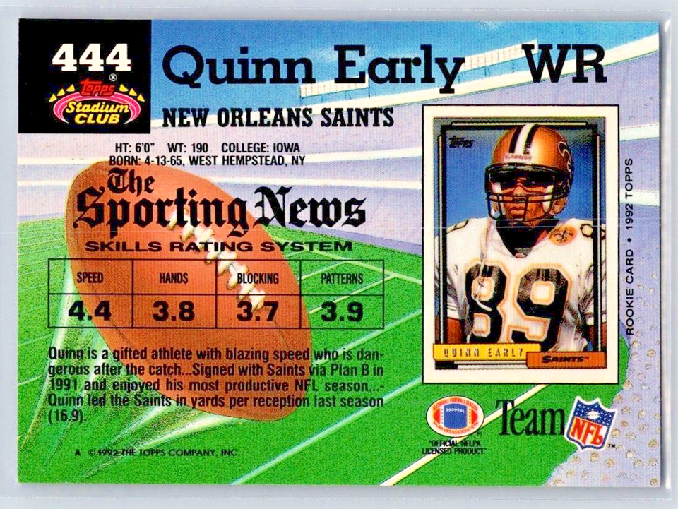 1992 Topps Stadium Club - Quinn Early - New Orleans Saints - Base ...