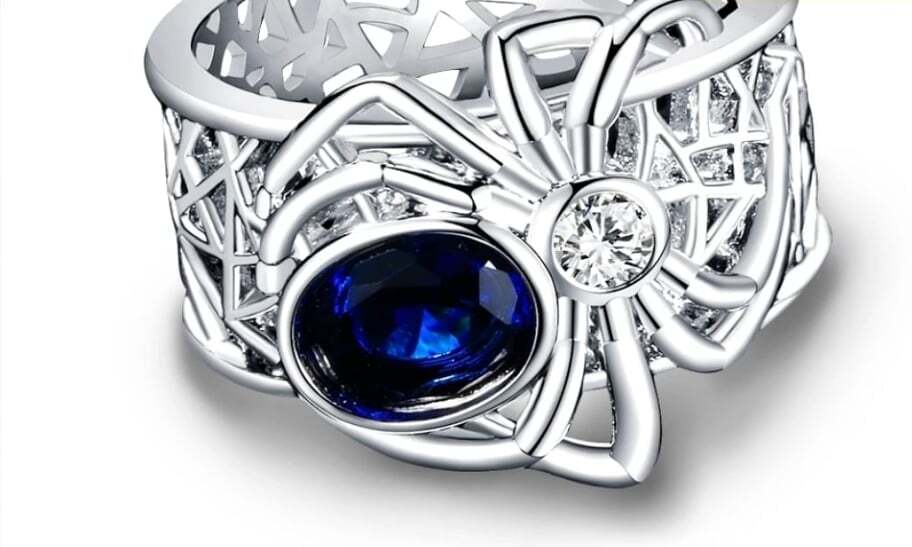 Silver Spider Ring Large Blue Crystal Ring Sz 8, 10 Spider Jewelry ...