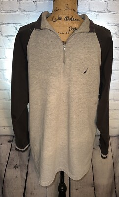Mens Gray/Black Long Sleeve Zip Front Henley Large Cotton Poly Nautica ...