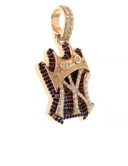 1Ct Round Lab-Created Diamond Men's Diamond ''NY'' Pendant 14K Rose ...