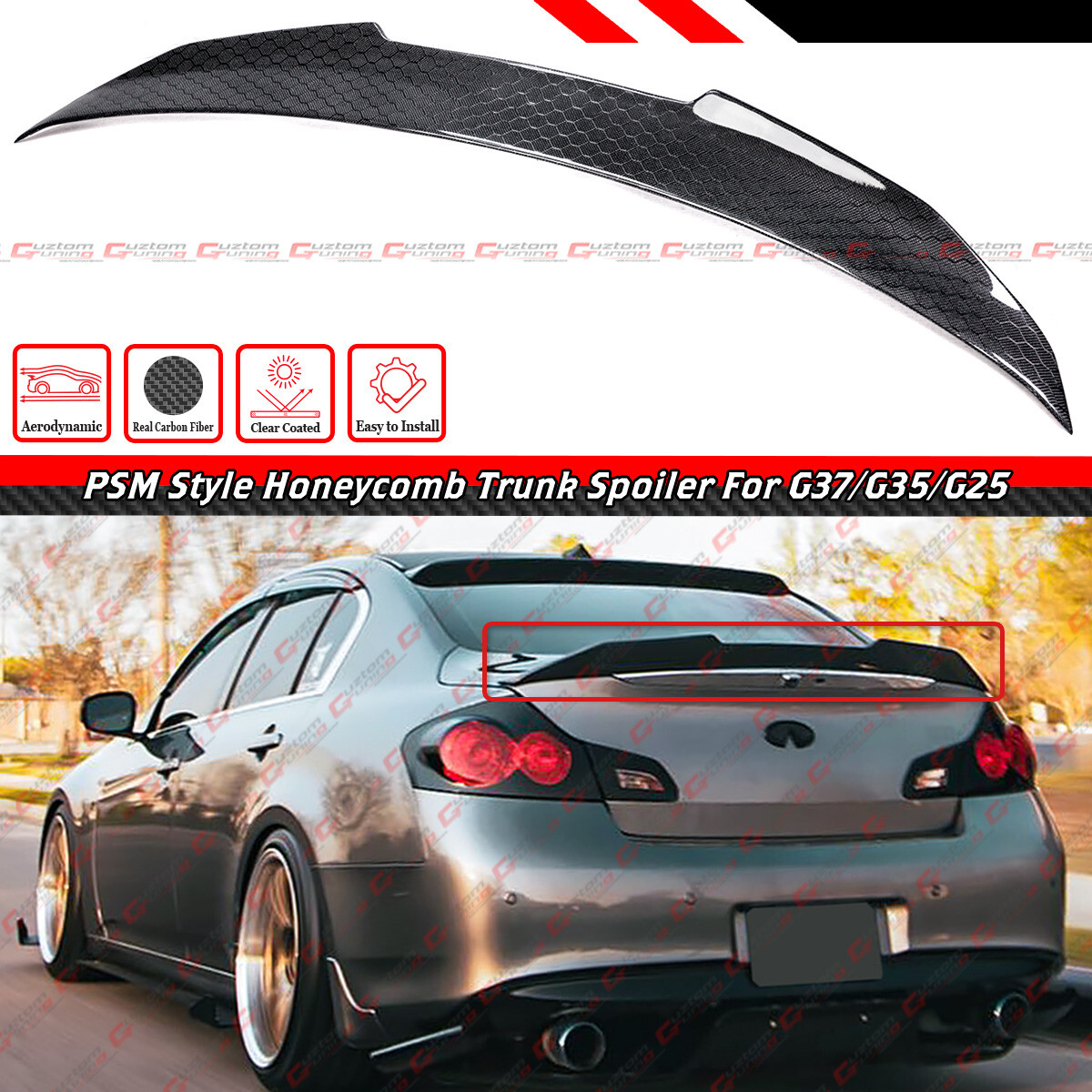 FOR 07-15 INFINITI G35 G37 G25 HONEYCOMB CARBON FIBER PSM DUCKBILL ...