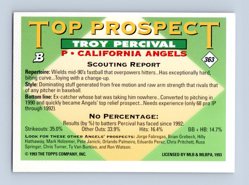 1993 Bowman Foil #363 Troy Percival California Angels RC | eBay