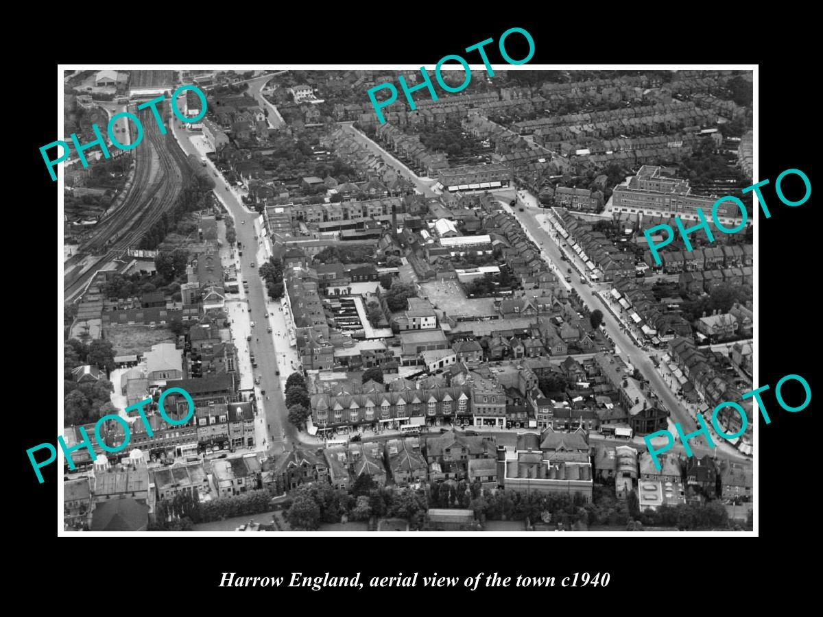 OLD 6 X 4 HISTORIC PHOTO OF HARROW ENGLAND AERIAL VIEW OF THE TOWN ...
