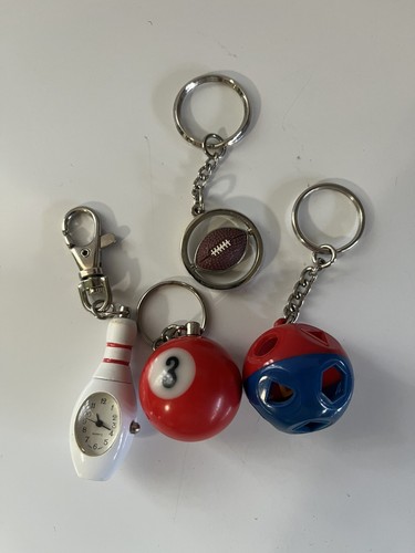 Lot Of 4 Key Chain Figures Bowling Pin Clock , #3pool Ball, Football ...