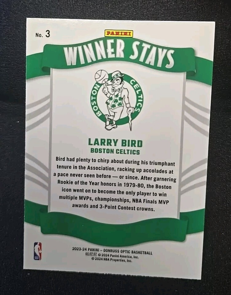 2023-24 Optic Larry Bird WINNER STAYS #3 Panini Boston Celtics Insert ...