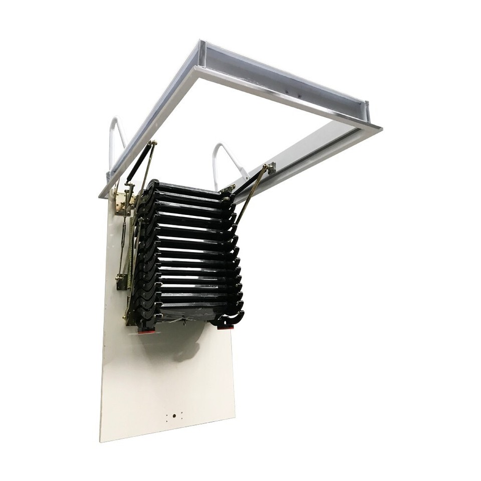 27.5x47.2in Hidden Telescopic Folding Ladder Black 10.5ft/13Steps ...