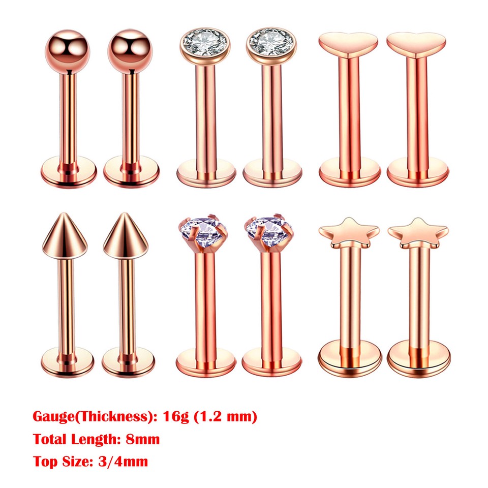 16G Labret Rings Lip Studs Surgical Steel/UV Nose Ring Tragus Cartilage ...