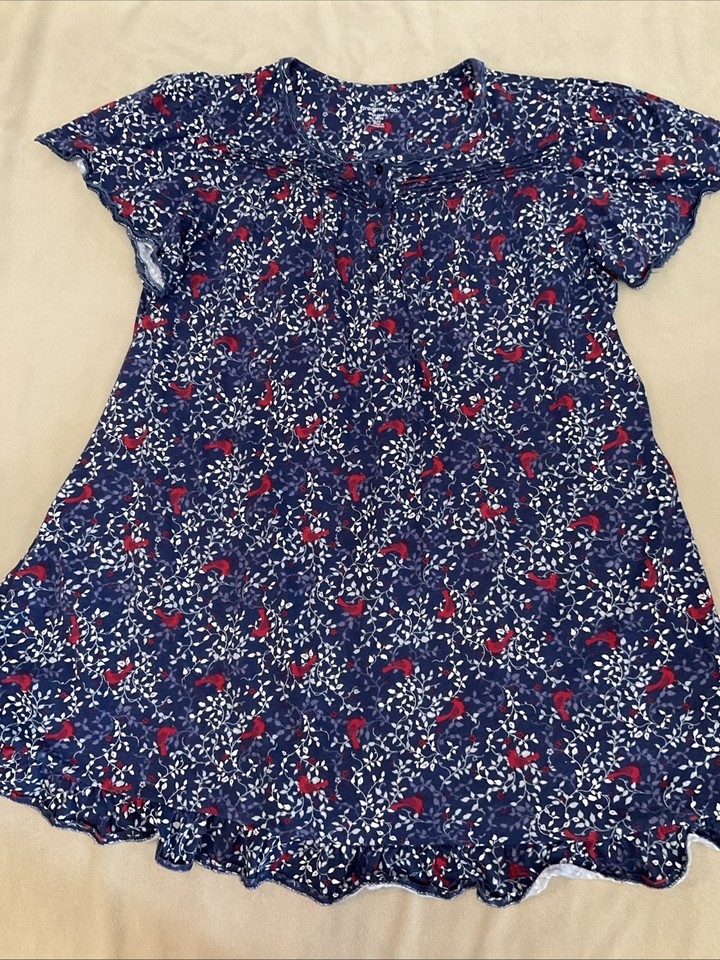 Dreams & Co Nightgown 2X Womens 100% Cotton Cardinals Birds Blue | eBay