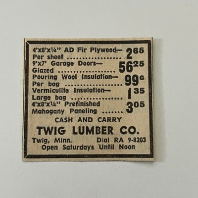 Twig Lumber Co Open Saturdays Until Noon MN 1963 Duluth MN Clipping ...