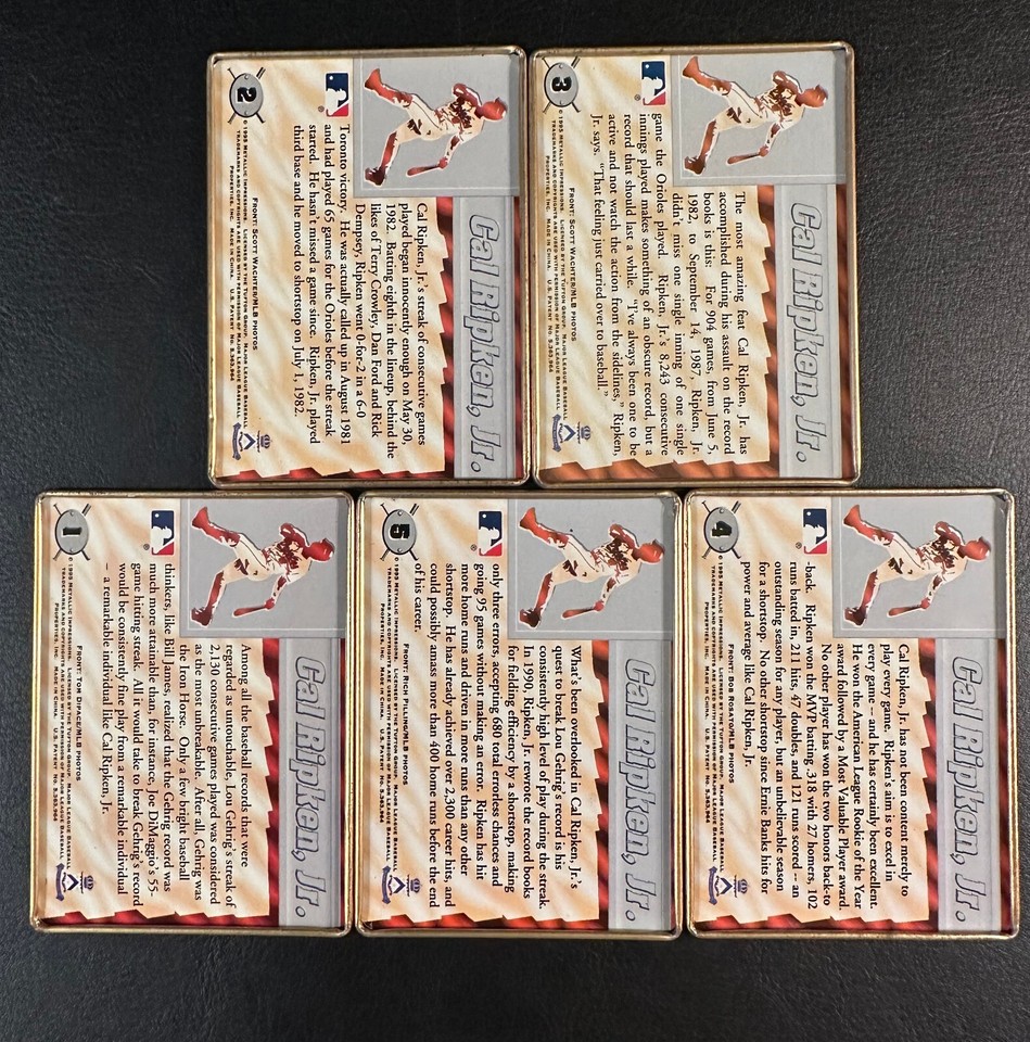 1995 Metallic Impressions - CAL RIPKEN JR - Set of 5 Embossed Metal ...
