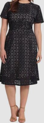 Maggy London Women's Blue Short Sleeve Floral Laser Cut Dress Plus Size ...