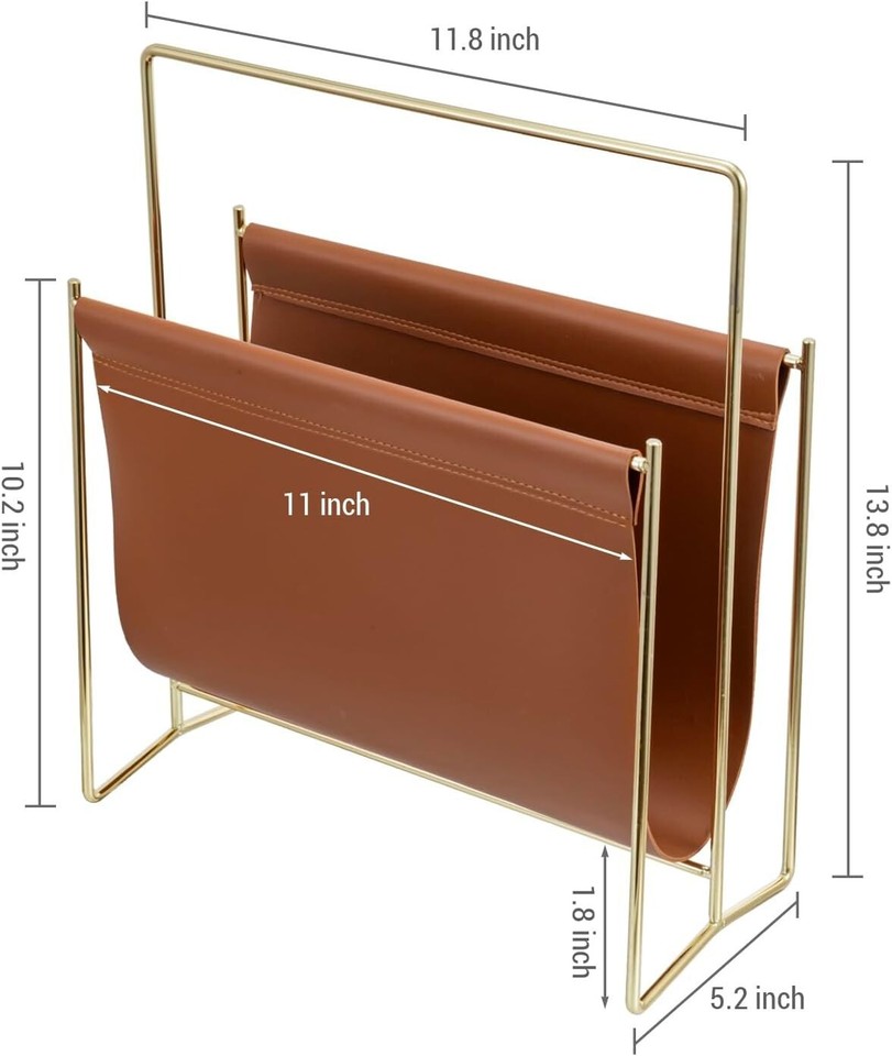 Modern Brass Plated Metal Wire & Caramel Leatherette Sling Magazine ...
