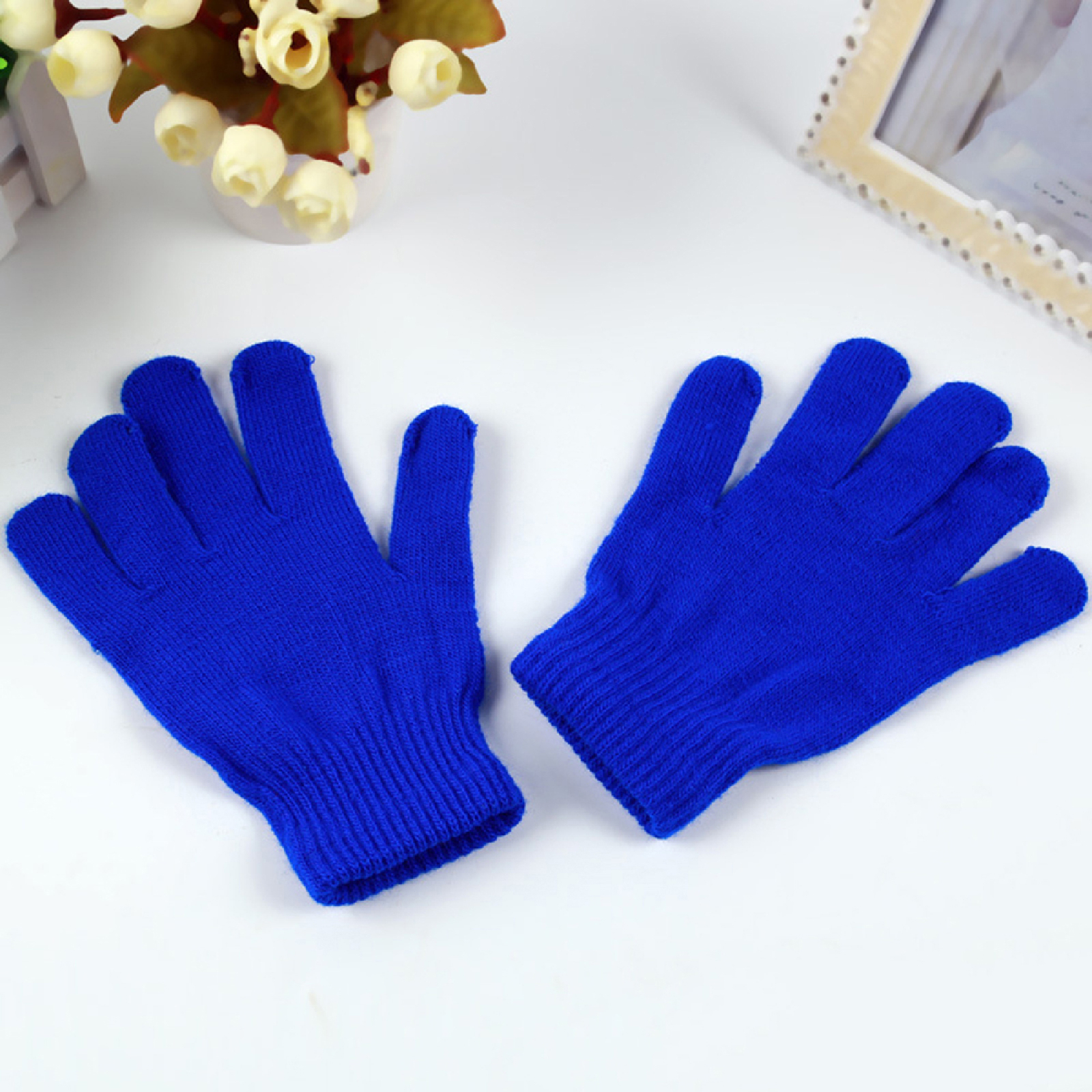 Gloves Full Finger Breathable Men Women Solid Color Knitted Mittens ...