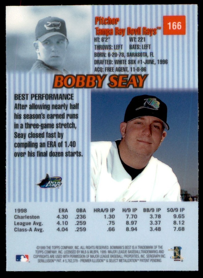 1999 BOWMAN'S BEST BOBBY SEAY RC TAMPA BAY DEVIL RAYS #166 | eBay
