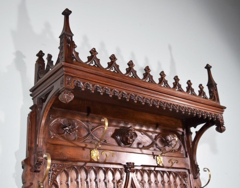 Antique French Gothic Hall Tree/Hall Stand/Coat/Hat Rack in Solid ...