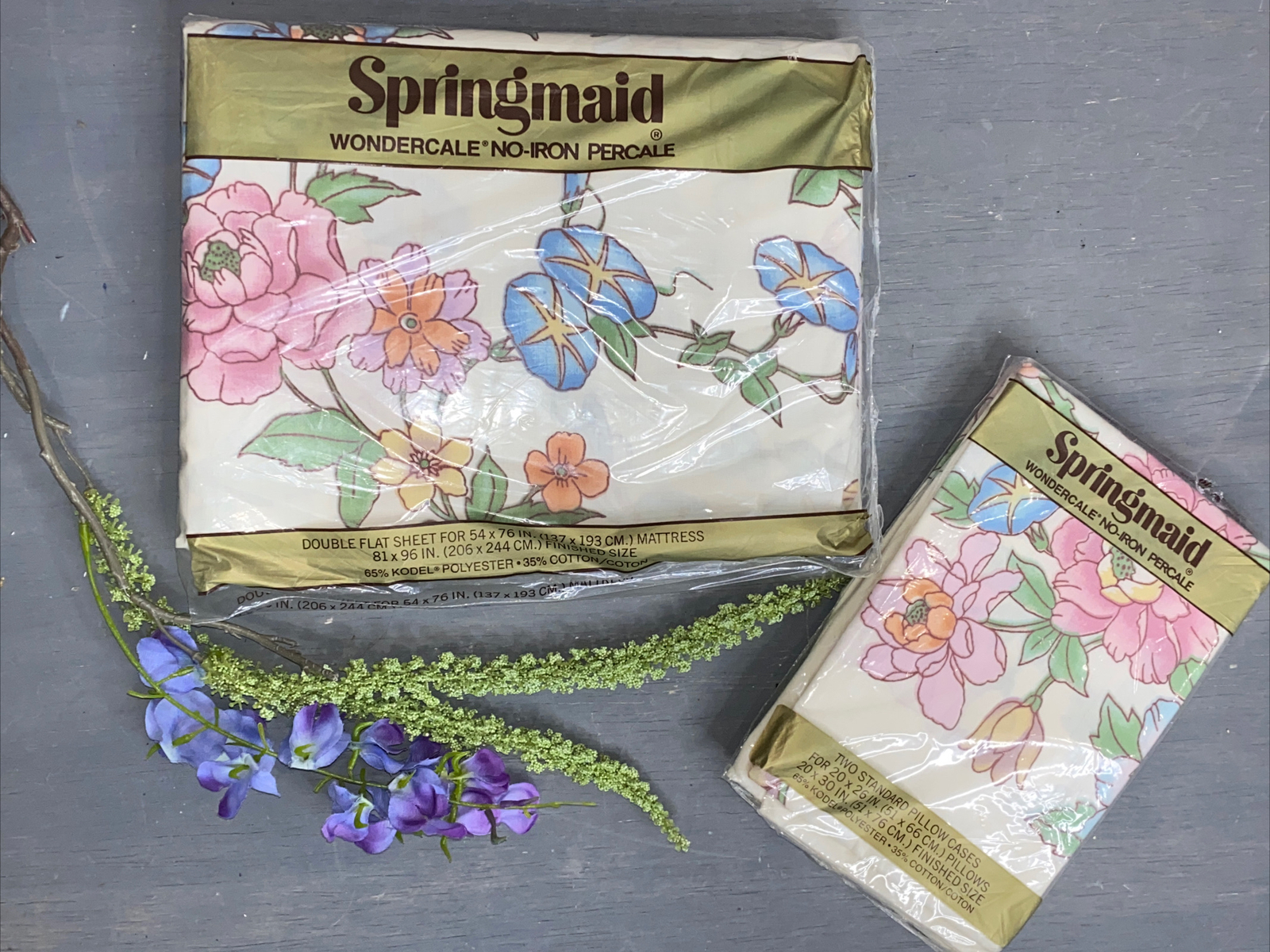 Vtg Springmaid Wondercale Double Sheet & Pillow Cases Multi-Color ...