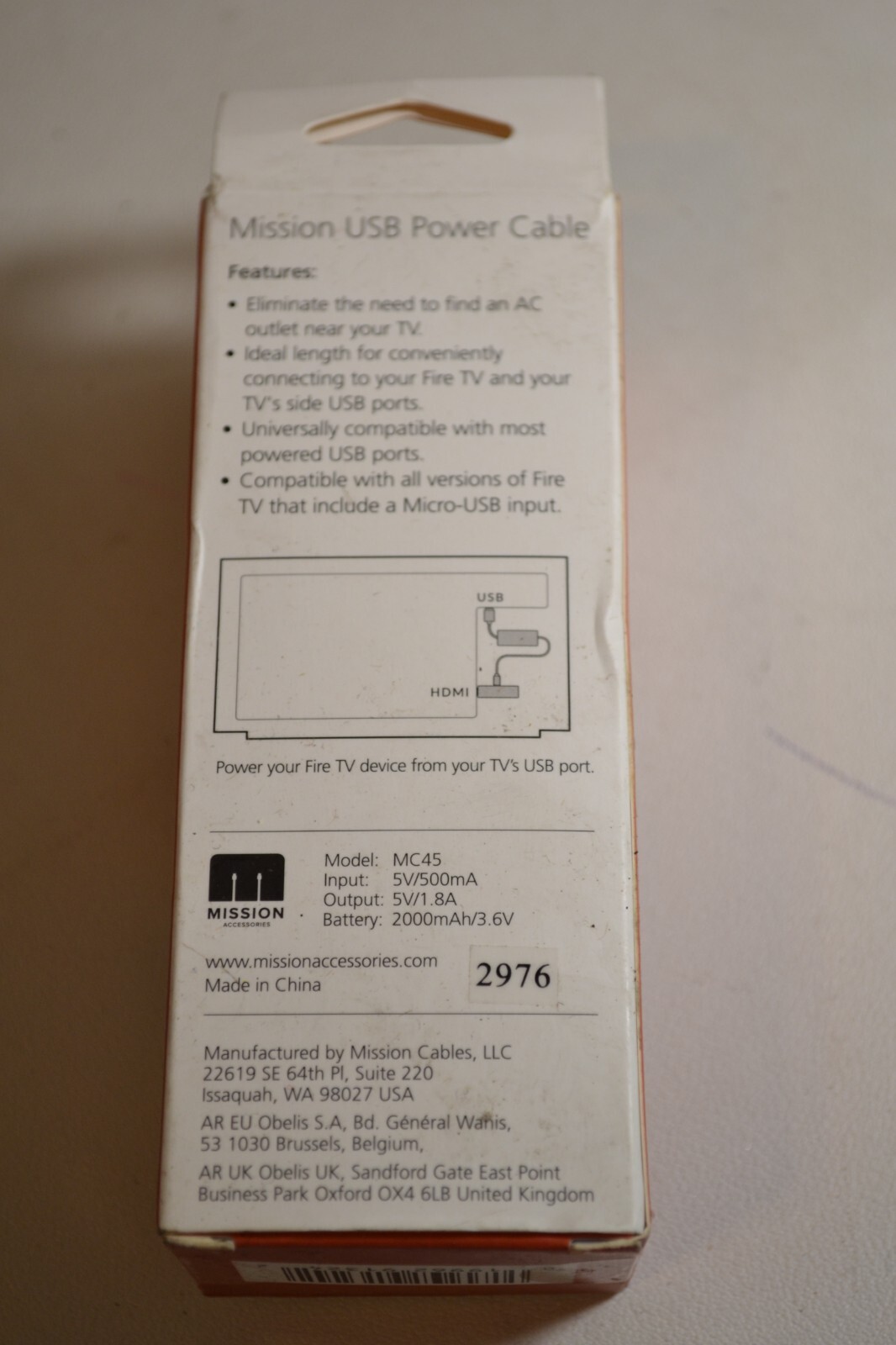 Mission Cables MC45 USB Power Cable for Amazon Fire TV 19962913242| eBay