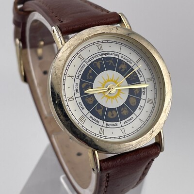 Astrology Zodiac Signs Watch Unisex 35mm Case Brown Leather Band Quartz ...