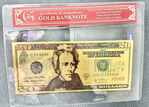 1 Gram 24k Gold Leaf $20 Bill Foil Bar Note W/ COA | eBay
