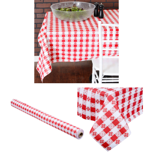 25 YARD Roll Red White Checkered Vinyl Table Cloth Cover Restaurant ...