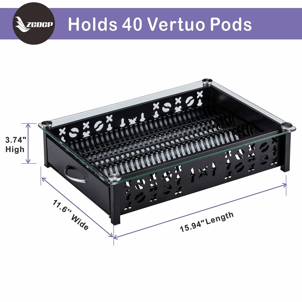 for Nespresso Pod Holder, Vertuo Pod Holder Drawer Glass Top Coffee Pod ...