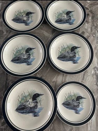 Folkcraft Stoneware Dinner Plates Loon Lake by Scotty Z | eBay