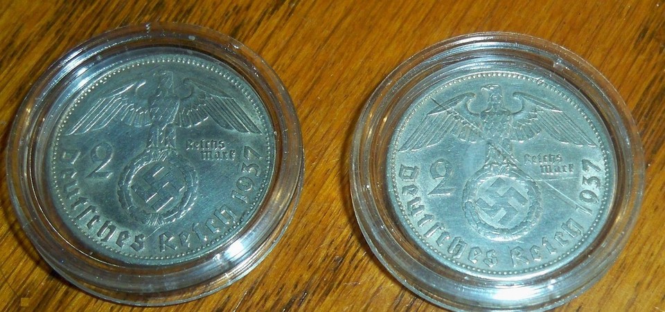 1937-G & 1937-A Germany 2 Mark Reichsmark Silver Coins 3rd Reich Nazi ...