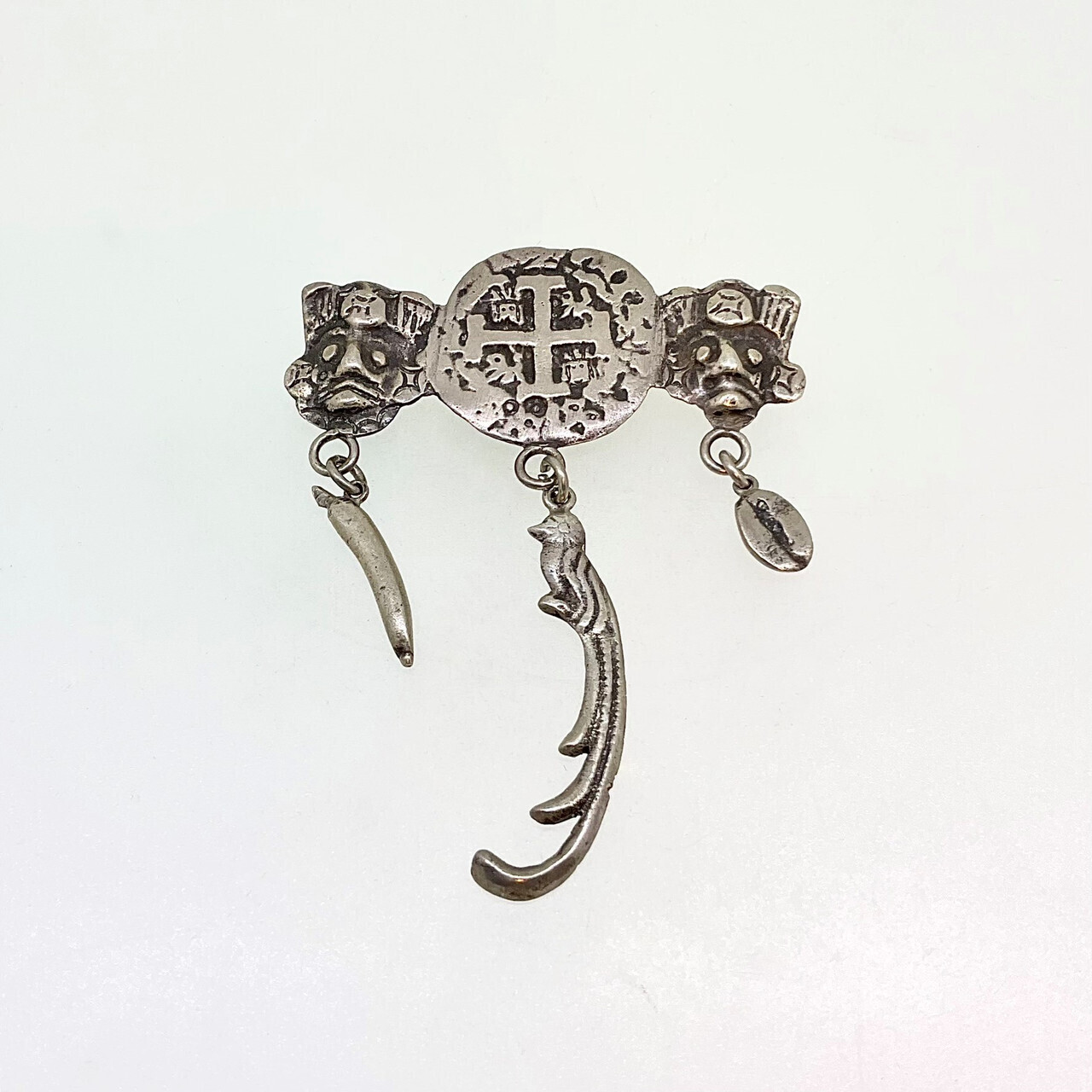 Aztec Peru Mayan Dangle Brooch Pin - Gem