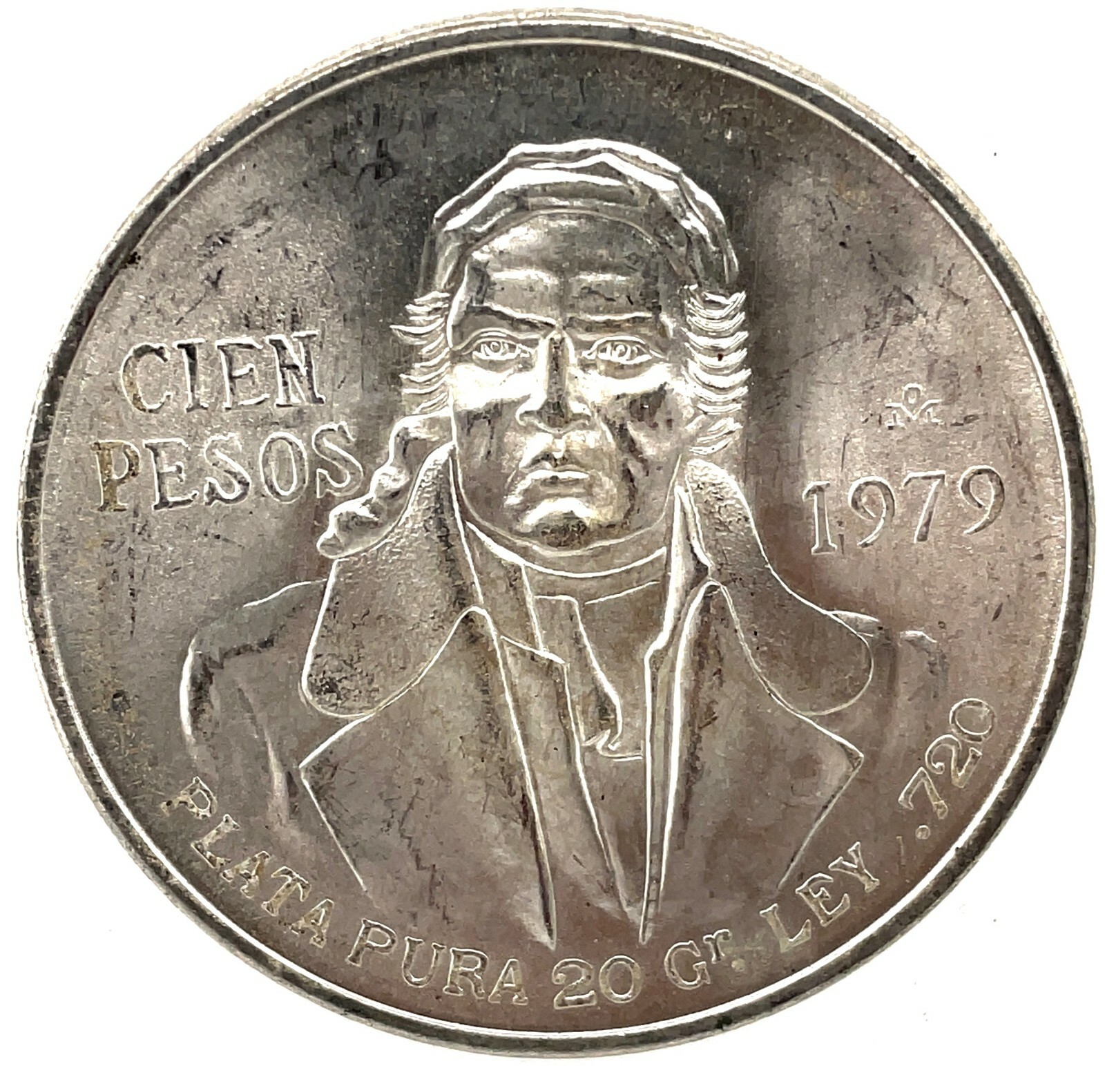 1979 Mexico Cien Peso Jose Morelos 100 Peso BU//MS Silver Mexican Coin ...