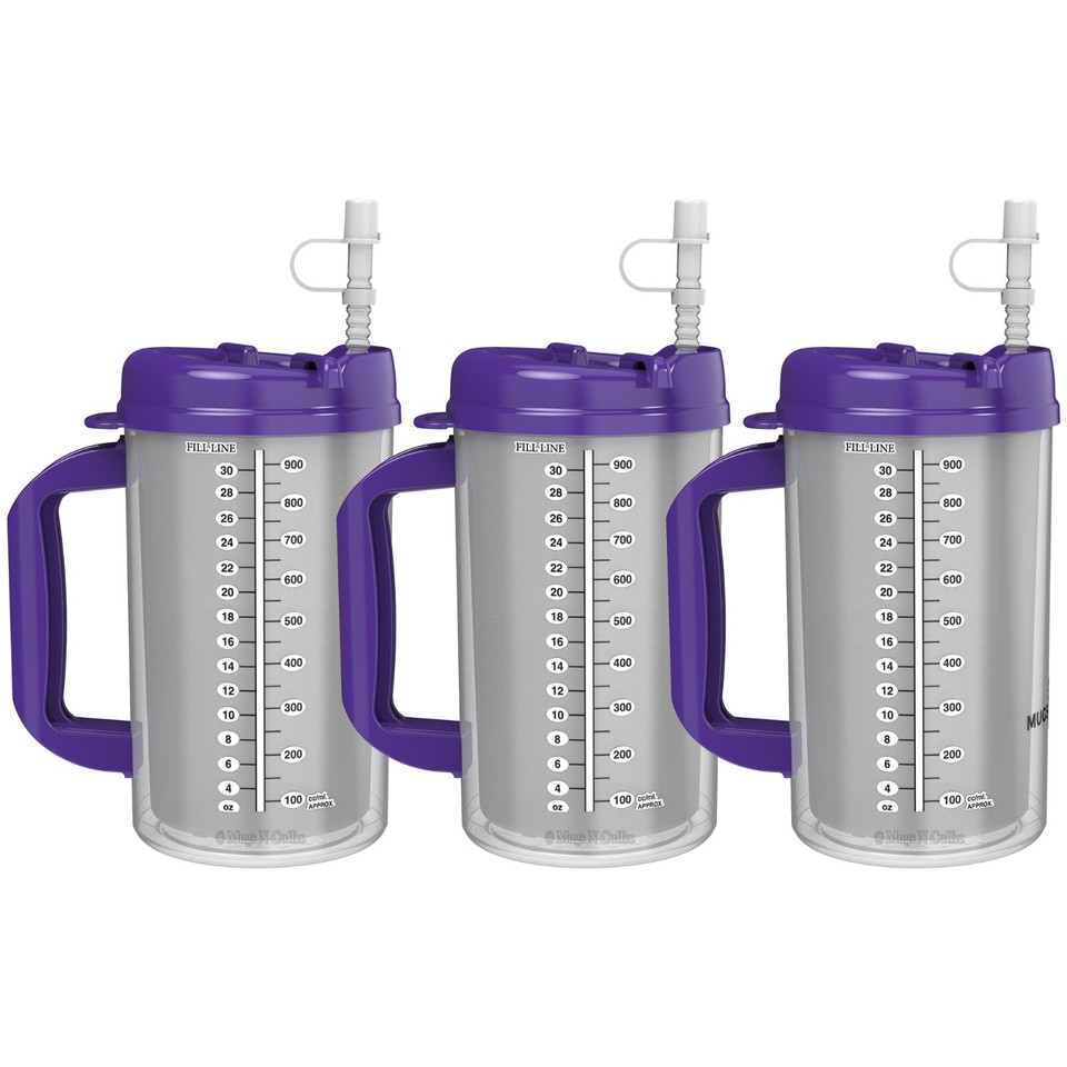 32 oz Double Wall Insulated Hospital Mugs - Cold Drink Mug with Straw ...