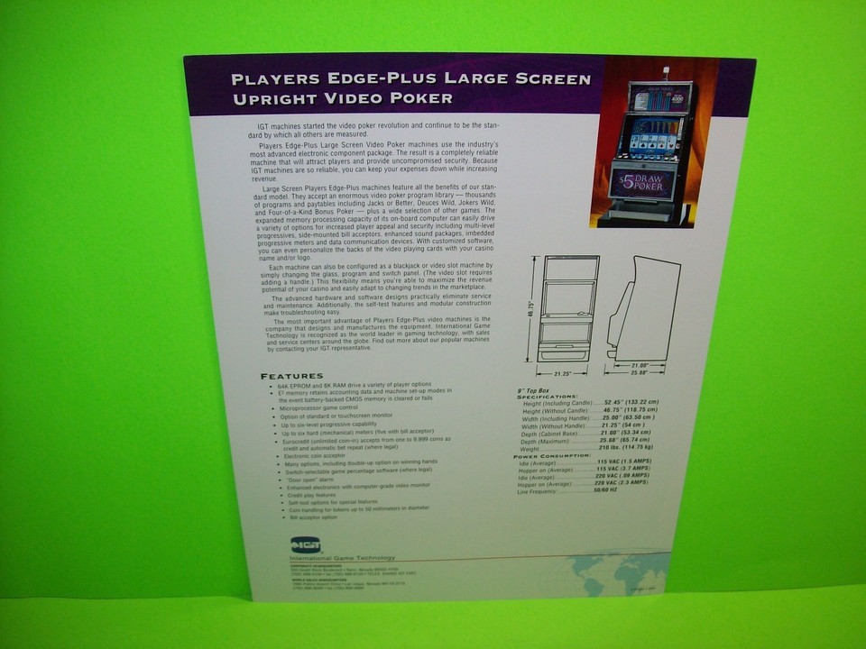 IGT Vintage Players Edge Large Screen Video Slot Machine Promo Flyer ...