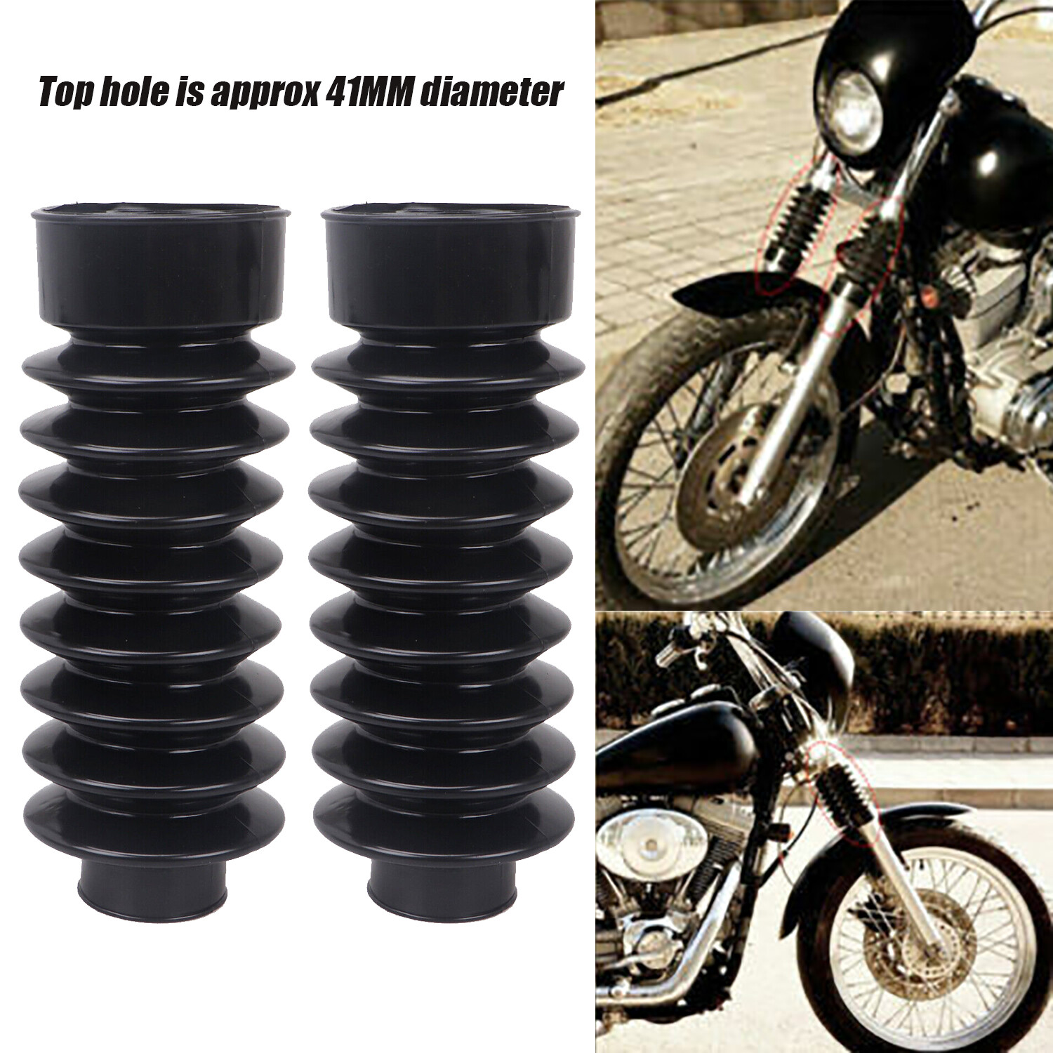 41mm Black Rubber Fork Boots Gators Gaiters Cover Fit for Harley FXST ...