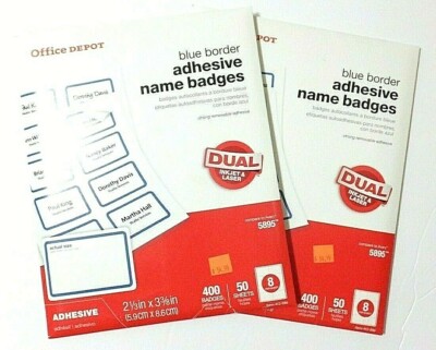 OFFICE DEPOT White Adhesive Name Badges 2.33"x3.38" 800 badges 2pks ...